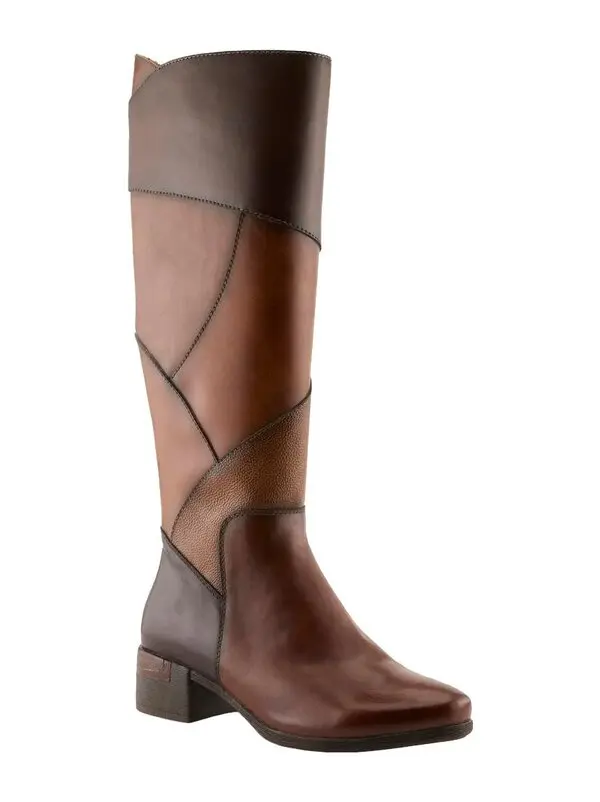 SPRING STEP SHOES Patchwork Knee High Boots - Brown Multi