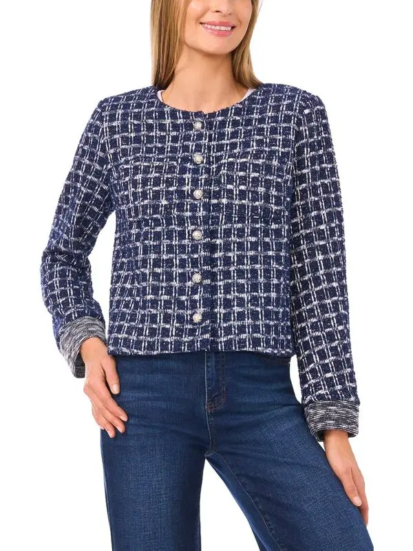 CECE DUPRAZ Metallic Tweed Cardigan - Classic Navy
