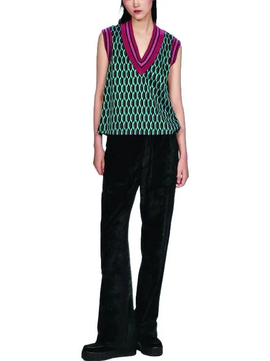 Anna Sui Glitter Geo Jacquard Pullover Vest - Teal Multi