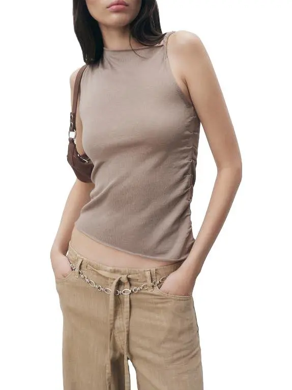 Mango Asymmetric Ruched Sleeveless Top - Sand