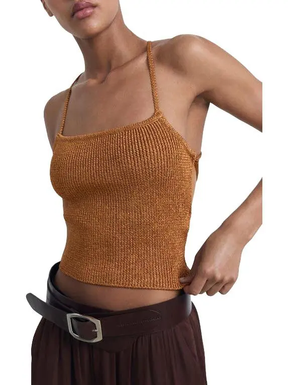 Mango Metallic Crossback Knit Tank - Copper
