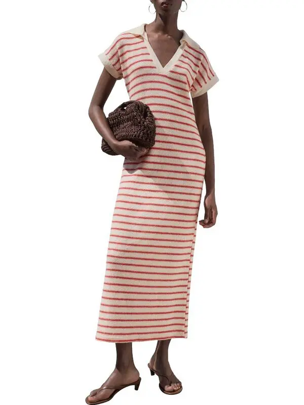 Mango Striped Knit Midi Dress - Red