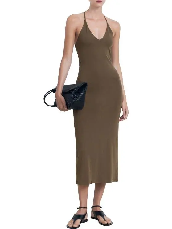Mango Sleeveless Midi Dress - Khaki Green