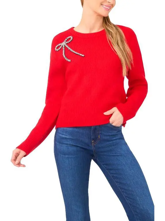CECE DUPRAZ Embellished Bow Sweater - Bright Cherry