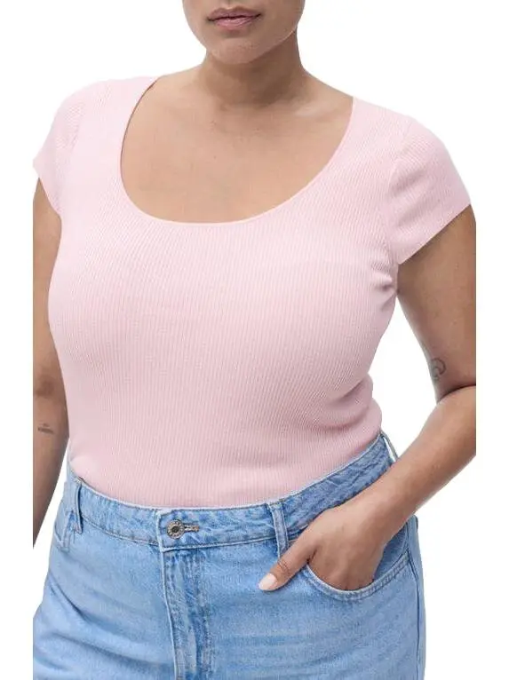 Mango Short Sleeve Ribbed Sweater - Pastel Pink