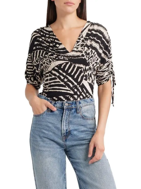 Loveappella Animal Print Empire Waist Jersey Top - Brown