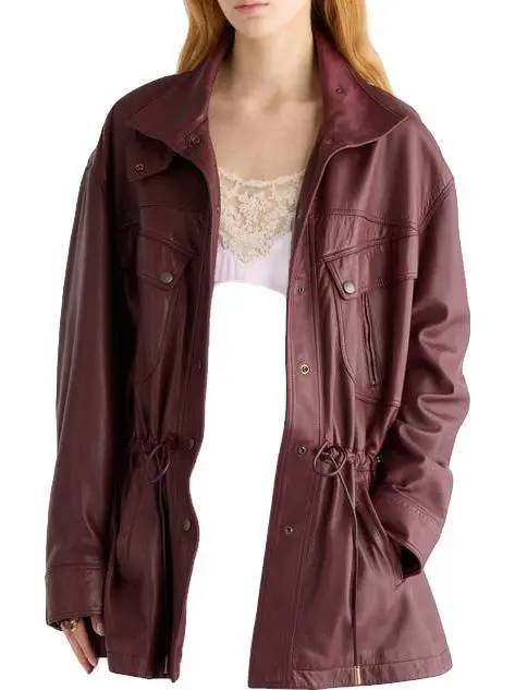 Chloé Plongé Leather Parka - Dusky Brown