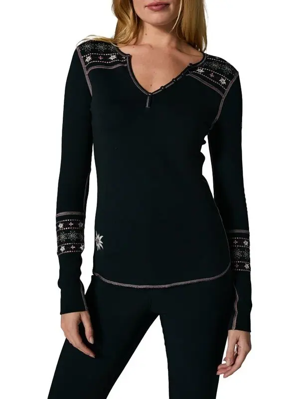 ALP N ROCK Embroidered Double Knit Henley - Black