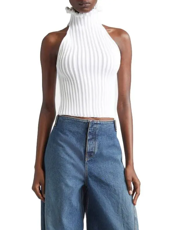Alaïa Curled Trim Rib Top - Blanc