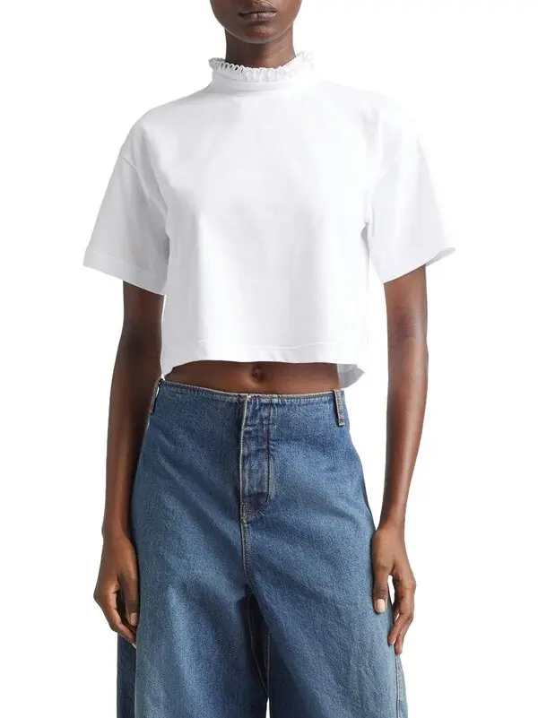 Alaïa Ribbon Collar Crop T-shirt - Blanc