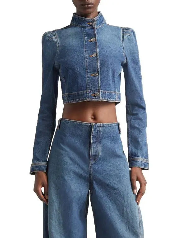 Alaïa Crop Denim Jacket - Bleu Delave