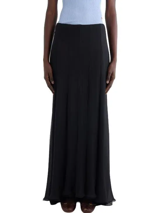 Chloé Semisheer Washed Satin Maxi Skirt - Black