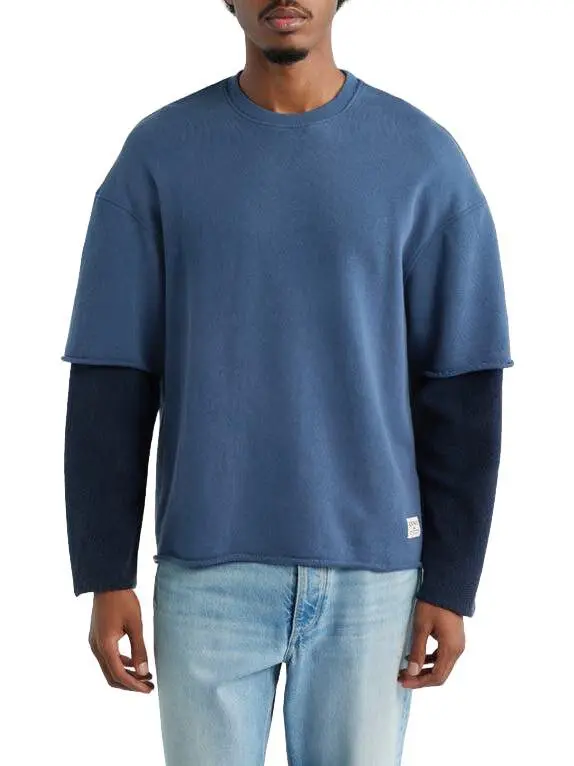 BDG URBAN OUTFITTERS Oversized Layered-sleeve Crewneck Sweatshirt - Navy