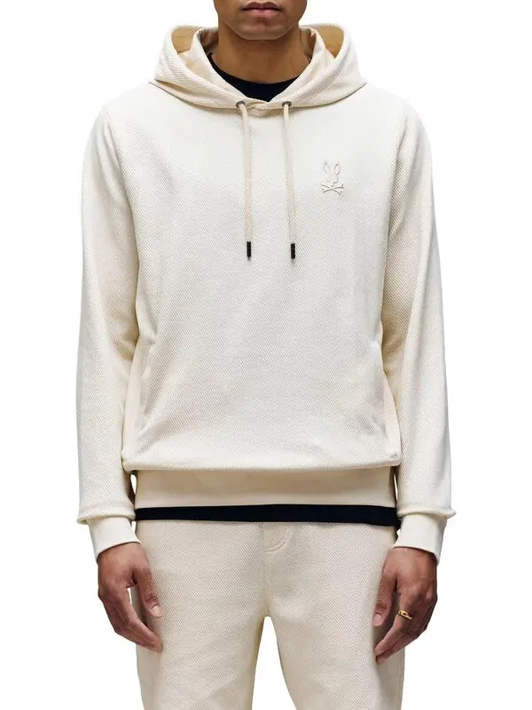 Psycho Bunny Kai Twill Texture Cotton Blend Hoodie - White Cap Grey