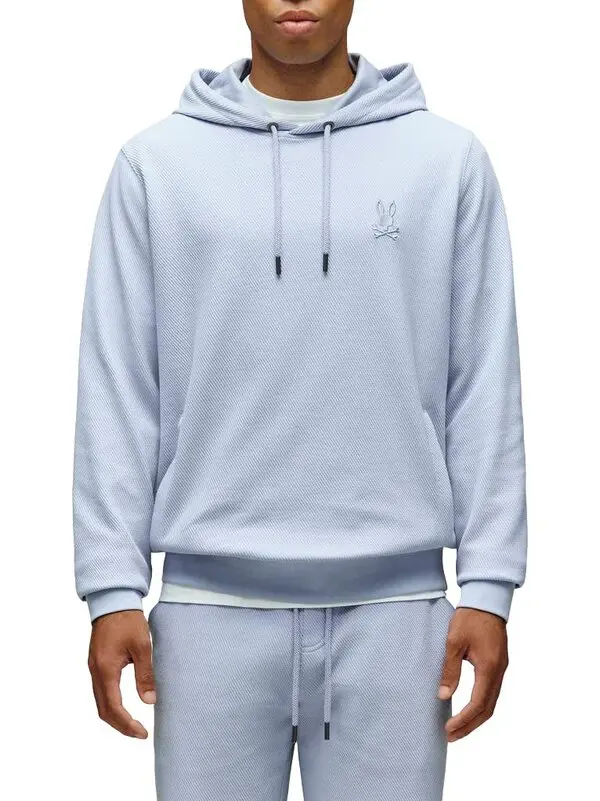 Psycho Bunny Kai Twill Texture Cotton Blend Hoodie - Zen Blue