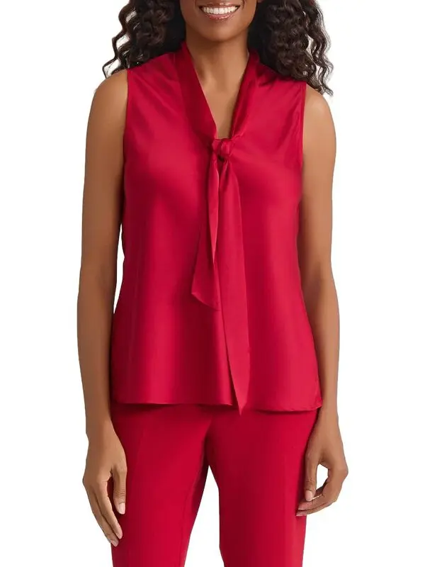 KASPER Bow Detail Sleeveless Top - Fire Red