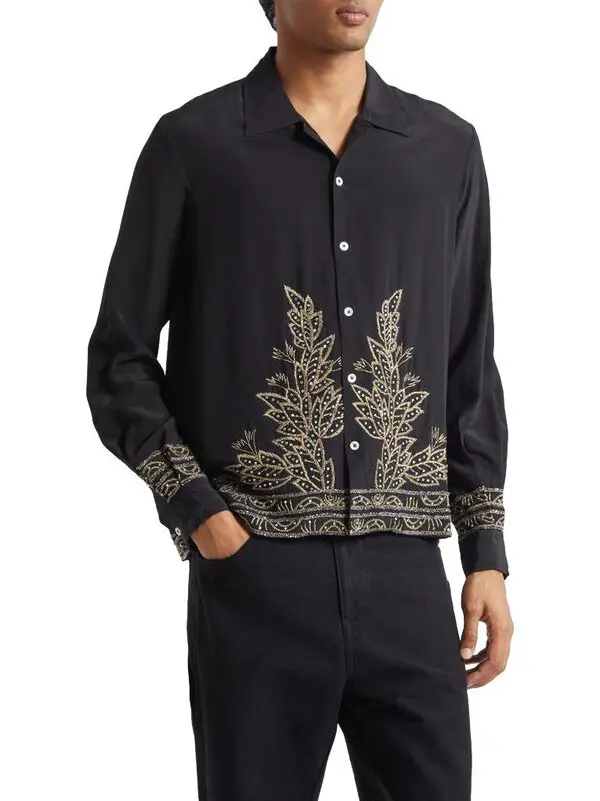 BODE Beaded Epoque Silk Button-up Shirt - Black