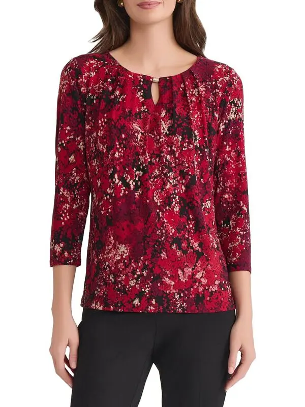 KASPER Pleated Floral Top - Black Multi