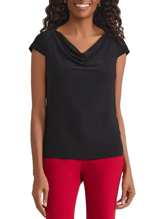 KASPER Cowl Neck Top - Black