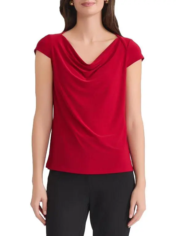 KASPER Cowl Neck Top - Fire Red