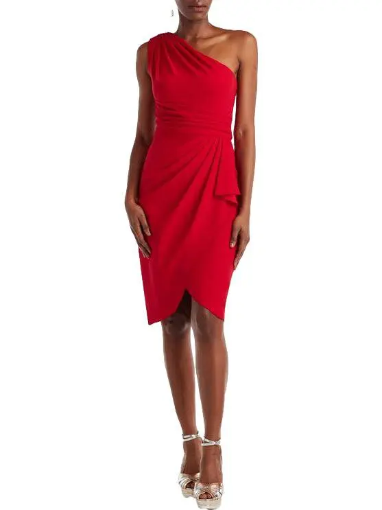 Tadashi Shoji Pleated One-shoulder Crepe Cocktail Dress - Cherry