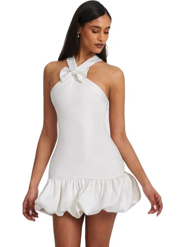 MISS CIRCLE Cross Straps Bodycon Mini Dress With Bubble Hem - White