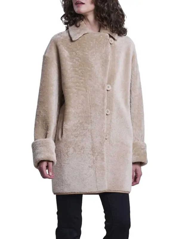 BLUE DUCK Genuine Shearling Coat With Notch Collar - Beige