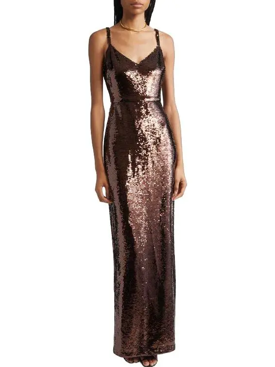 L'Agence Karma Sequin Maxi Dress - Chocolate