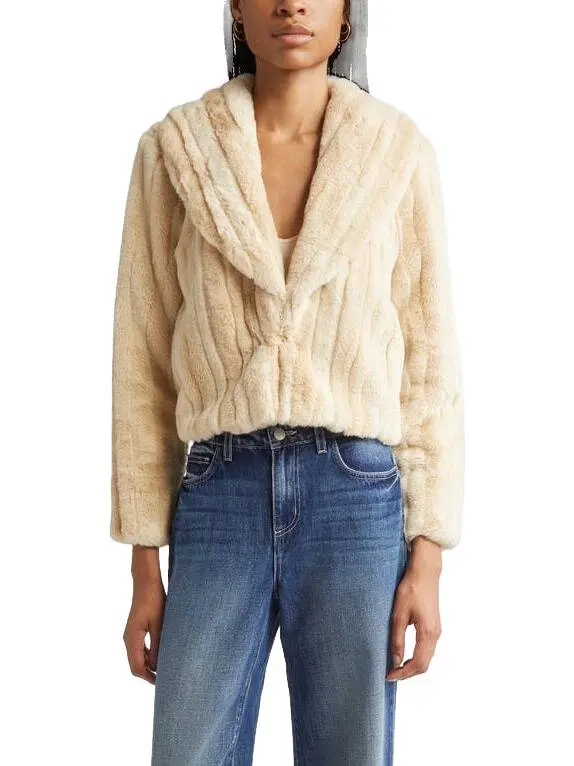 L'Agence Davy Crop Faux Fur Jacket - Latte Striped Fur