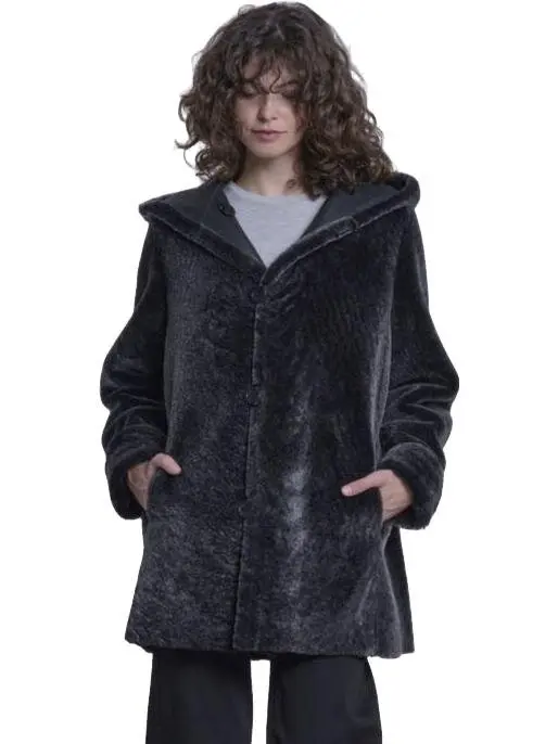 BLUE DUCK Genuine Shearling Reversible Hooded Coat - Charco