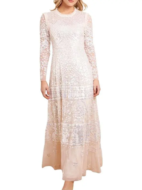 NEEDLE & THREAD Aurora Long Sleeve Gown - Cream