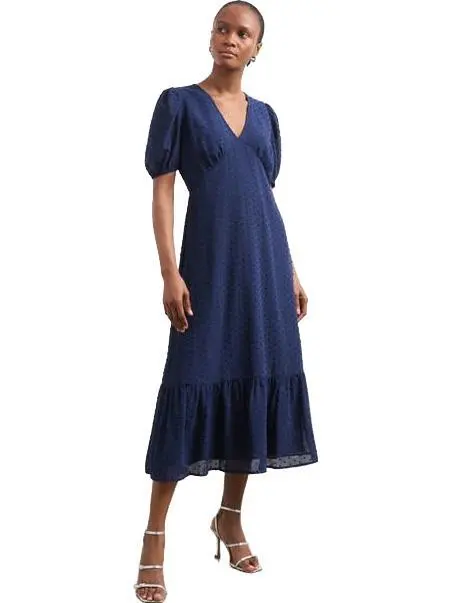 FINERY LONDON Loretta V-neck Georgette Midi Dress - Navy