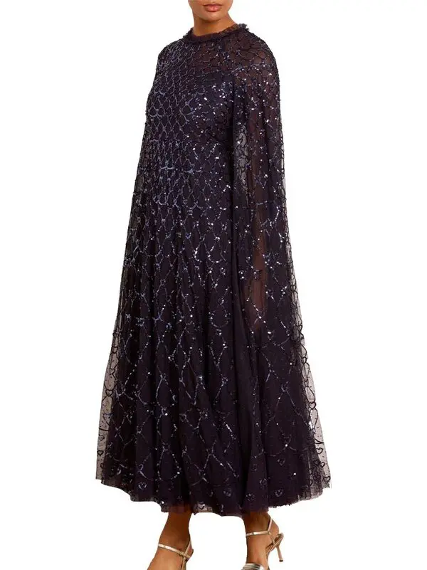 NEEDLE & THREAD Heart Lattice Cape Ankle Gown - Midnight
