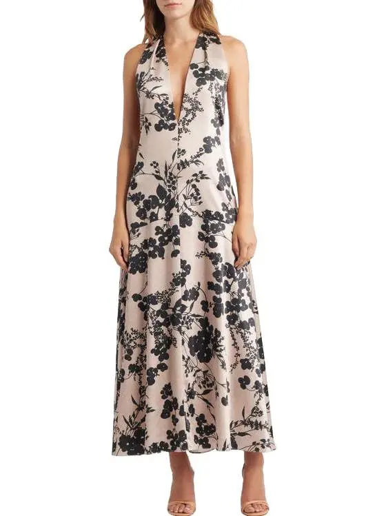 Parker Floral Print Halter Maxi Dress - Humus