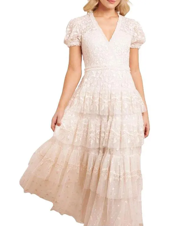 NEEDLE & THREAD Layered Lace Ankle Gown - Cream