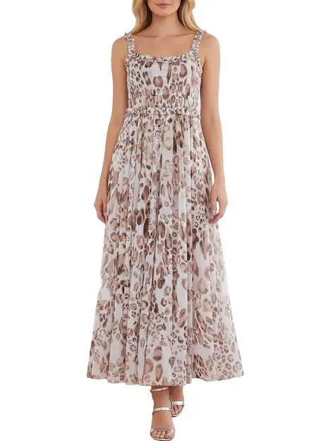 NEEDLE & THREAD Leopard Chiffon Smocked Gown - Moonshine