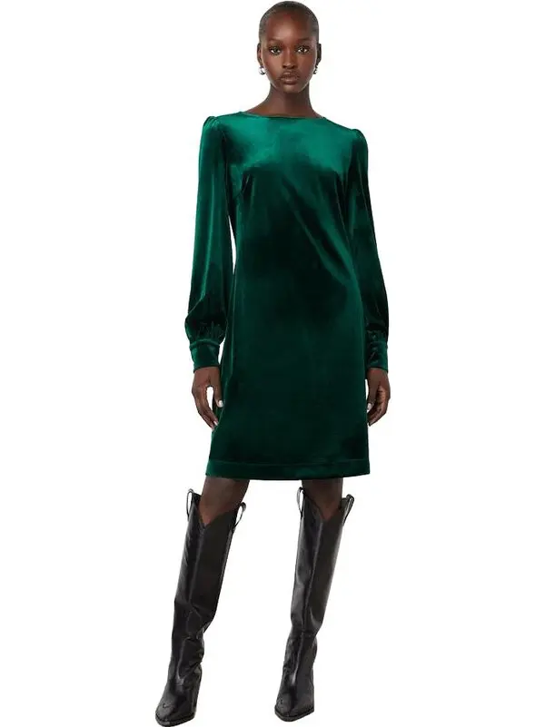 FINERY LONDON Sandrine Velvet Knee Length Dress - Bottle Green