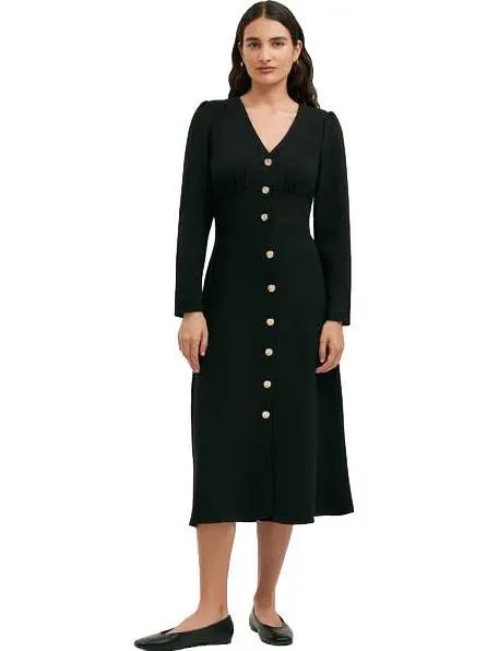 FINERY LONDON Caprice Long Sleeve Crepe Midi Dress - Black