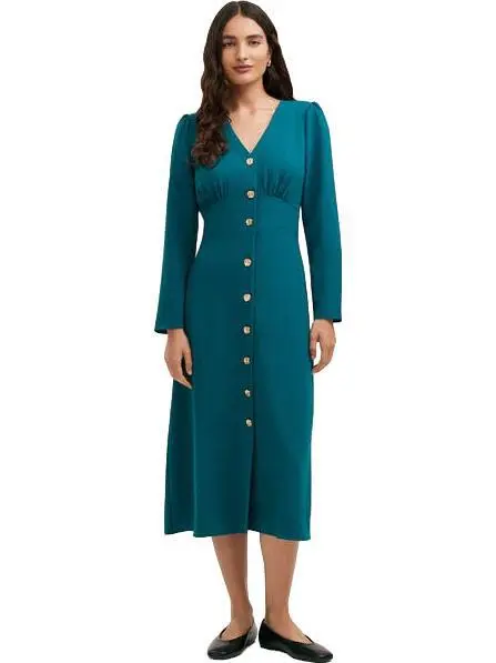 FINERY LONDON Caprice Long Sleeve Crepe Midi Dress - Petrol
