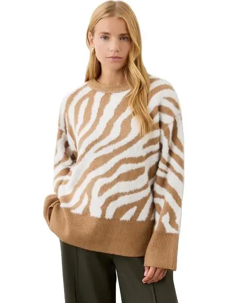FINERY LONDON Tully Animal Print Knitted Sweater - Tan Zebra