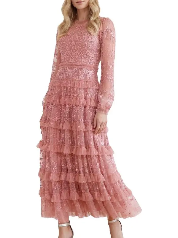 NEEDLE & THREAD Blossom Lace Ankle Gown - Misty Rose
