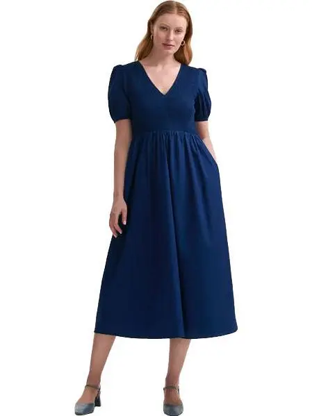 FINERY LONDON Jamilla Short Sleeve Cotton Midi Dress - Indigo