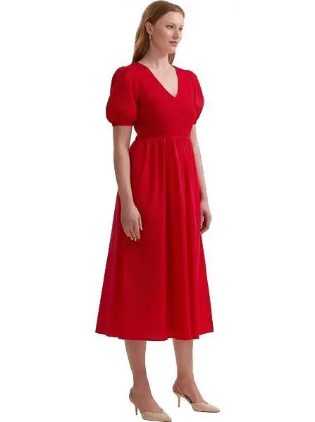 FINERY LONDON Jamilla Short Sleeve Cotton Midi Dress - Red