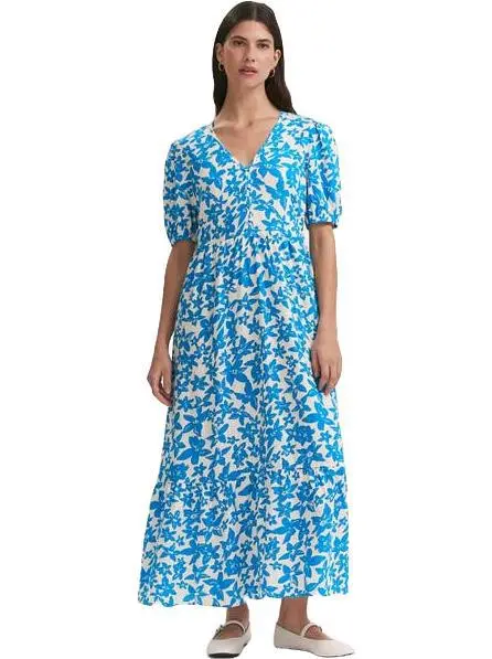 FINERY LONDON Sabine Floral Tiered Midi Dress - Blue Flowers