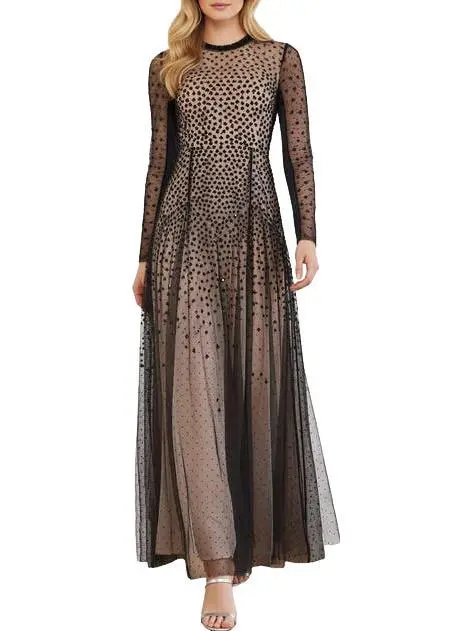 NEEDLE & THREAD Sequin Cascade Round Neck Gown - Graphite/opal