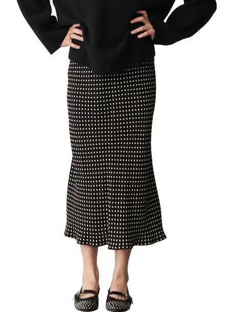 FINERY LONDON Polka Dot Midi Skirt - Black Spot