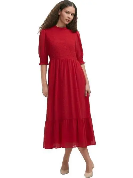 FINERY LONDON Amelia Chiffon Midi Dress - Red