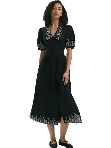 FINERY LONDON Arianna Embroidered Cotton Midi Dress - Black