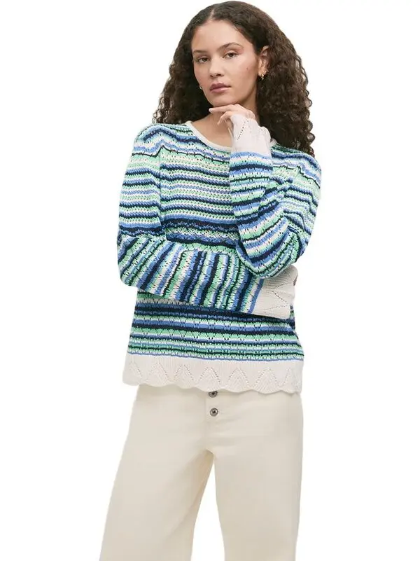 FINERY LONDON Audrenia Striped Crochet Sweater - Blue Stripe