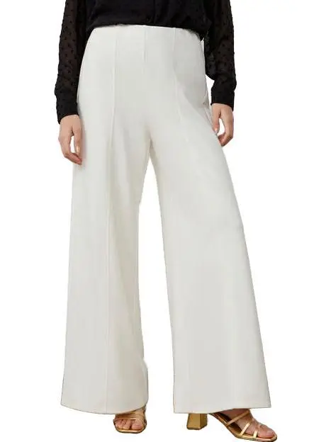 FINERY LONDON Matilda Ponte Jersey Wide Leg Pants - Ivory